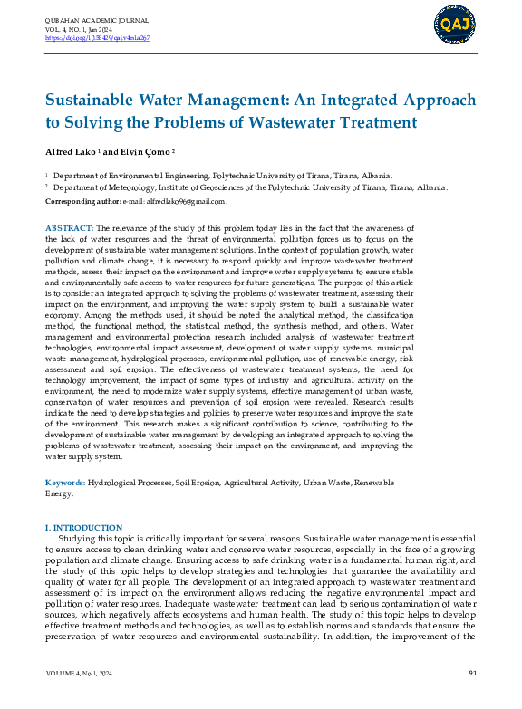(PDF) Sustainable Water Management: An Integrated Approach to Solving the Problems of Wastewater ...