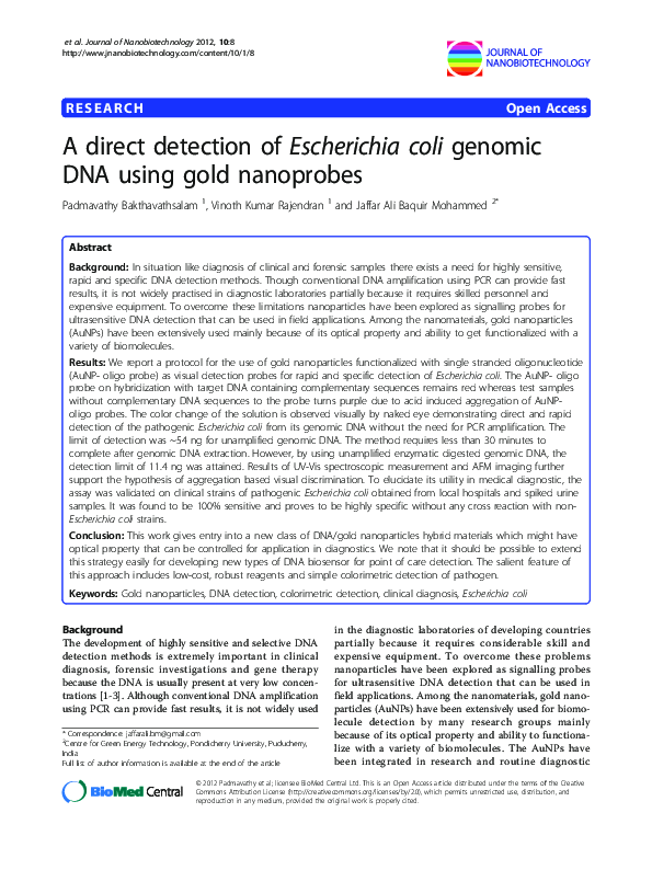 (PDF) A direct detection of Escherichia coli genomic DNA using gold ...