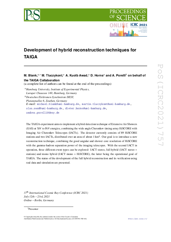 (PDF) Development of hybrid reconstruction techniques for TAIGA