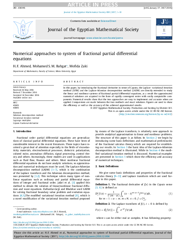 Pdf Numerical Approaches To System Of Fractional Partial Differential