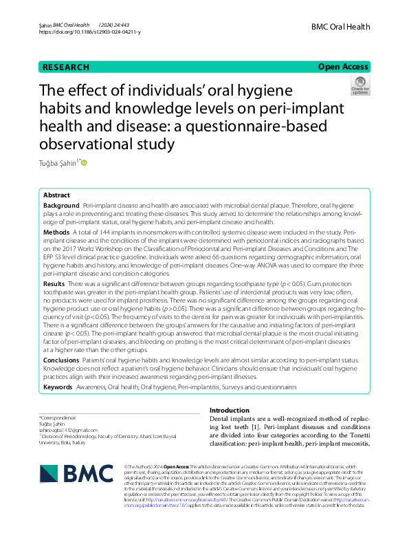 (PDF) The effect of individuals' oral hygiene habits and knowledge ...