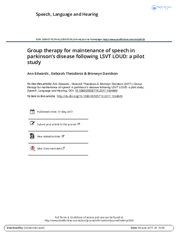 (PDF) Group therapy for maintenance of speech in parkinson’s disease ...