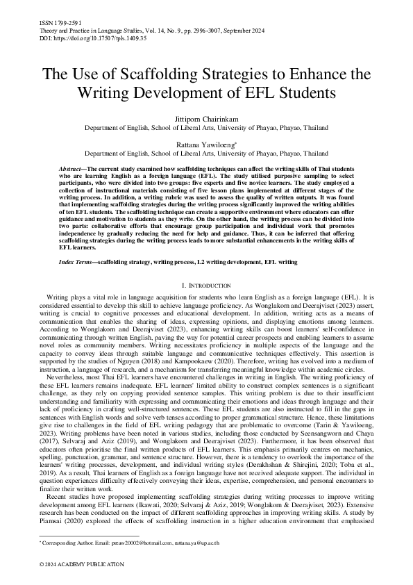 (PDF) The Use of Scaffolding Strategies to Enhance the Writing Development of EFL Students