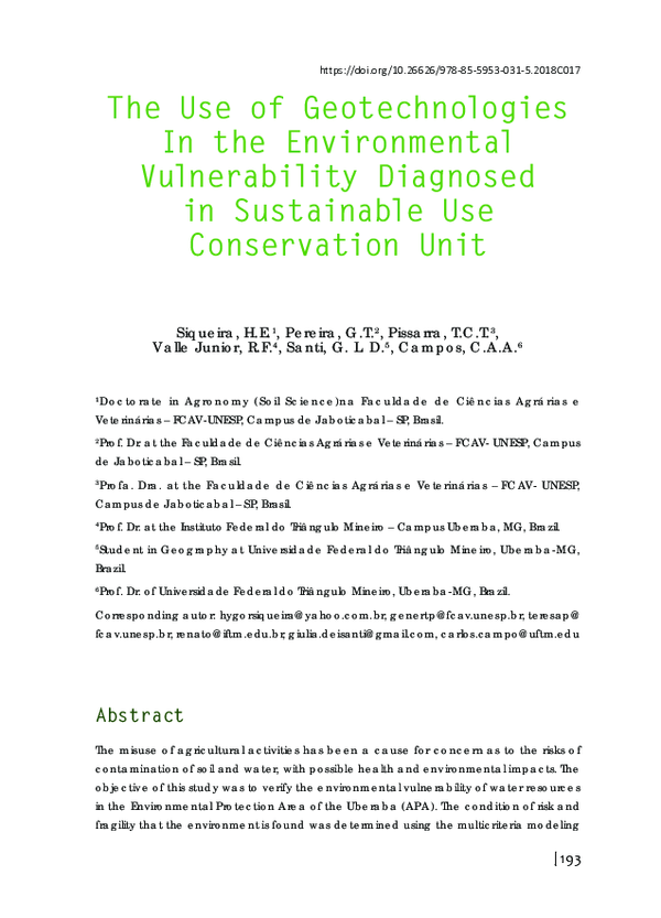 (PDF) The Use of Geotechnologies In the Environmental Vulnerability ...