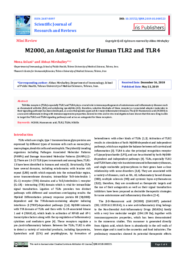 (PDF) M2000, an Antagonist for Human TLR2 and TLR4