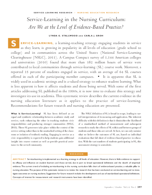(PDF) Service-Learning in the Nursing Curriculum:Are We at the Level of Evidence-Based Practice?