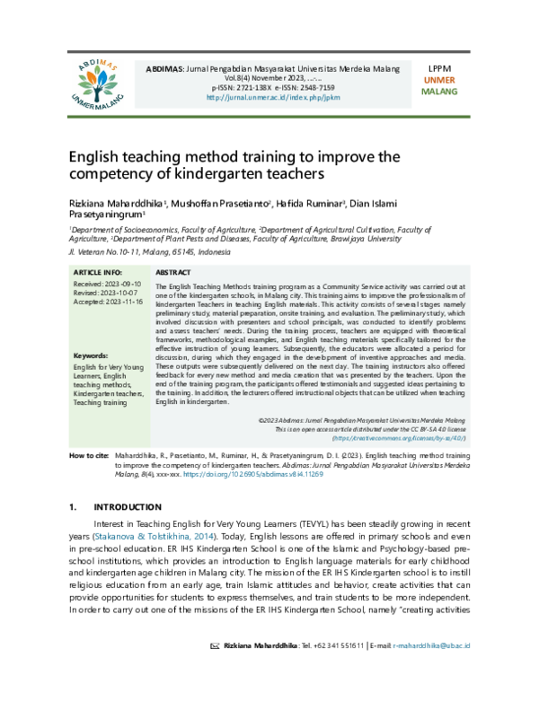 (PDF) English teaching method training to improve the competency of ...