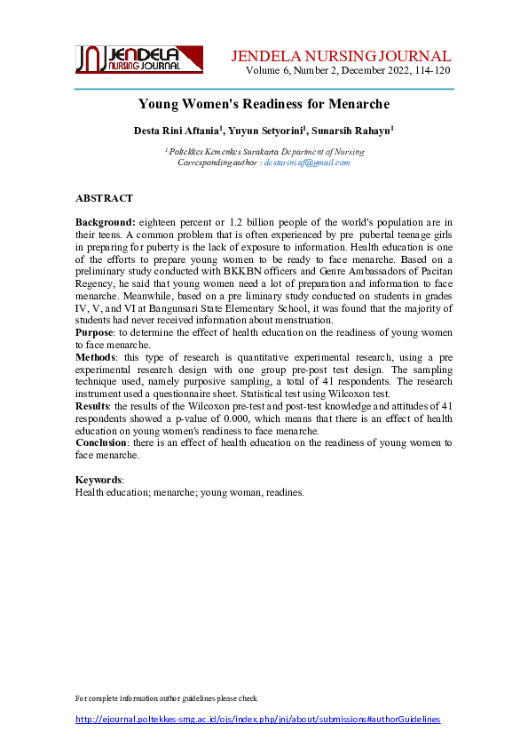 (PDF) Young Women's Readiness for Menarche