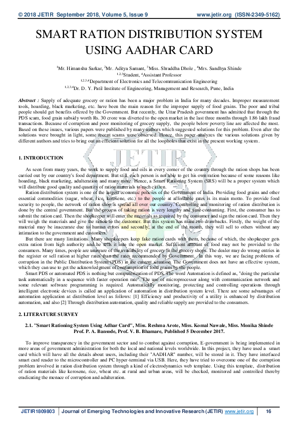 (PDF) Smart Ration Distribution System Using Aadhar Card