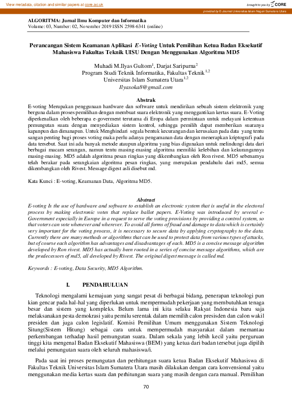 (PDF) Perancangan Sistem Keamanan Aplikasi E-Voting Untuk Pemilihan ...