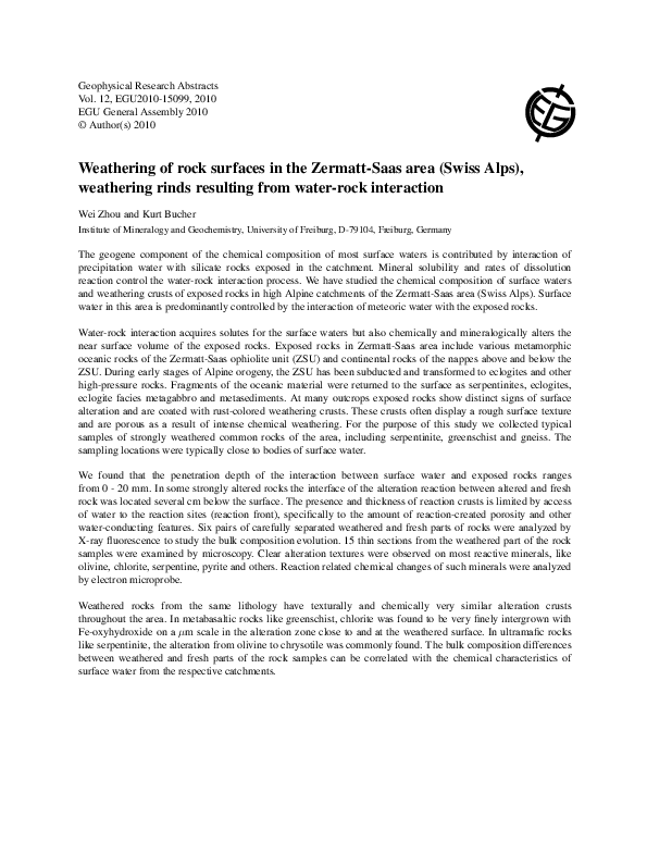 (PDF) Weathering of rock surfaces in the Zermatt-Saas area (Swiss Alps ...