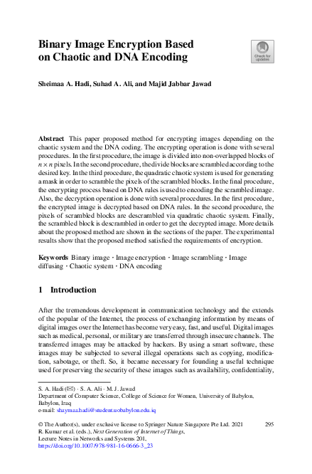 (PDF) Binary Image Encryption Based on Chaotic and DNA Encoding