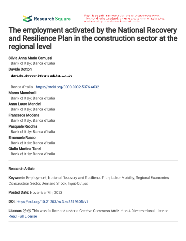 (PDF) The employment activated by the National Recovery and Resilience ...