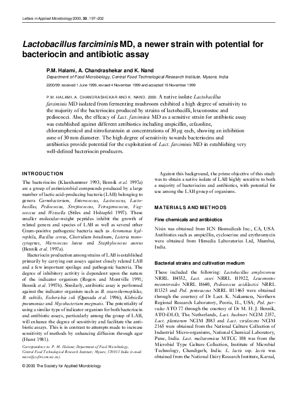(PDF) Lactobacillus farciminis MD, a newer strain with potential for bacteriocin and antibiotic ...