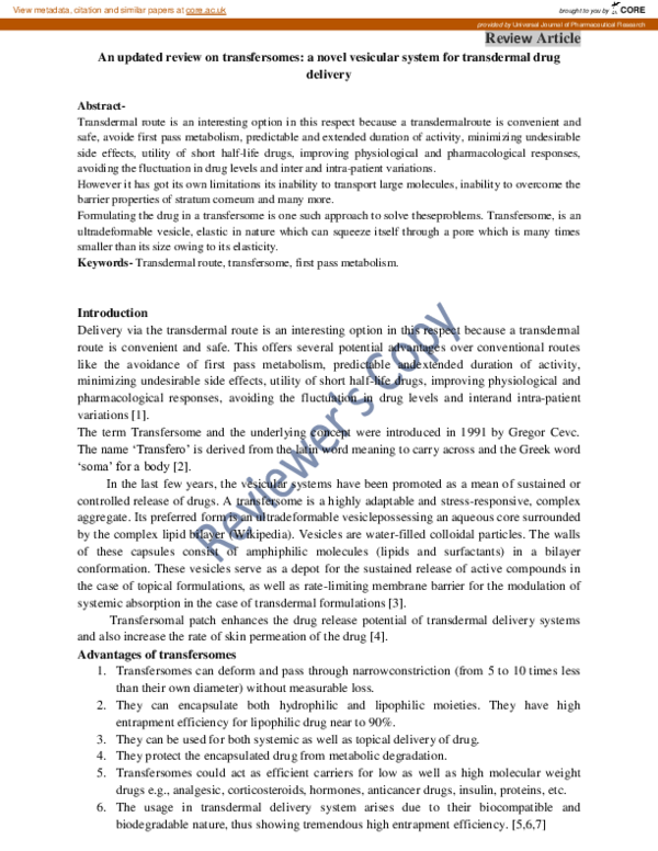 (PDF) An Updated Review on Transfersomes: A Novel Vesicular System for ...