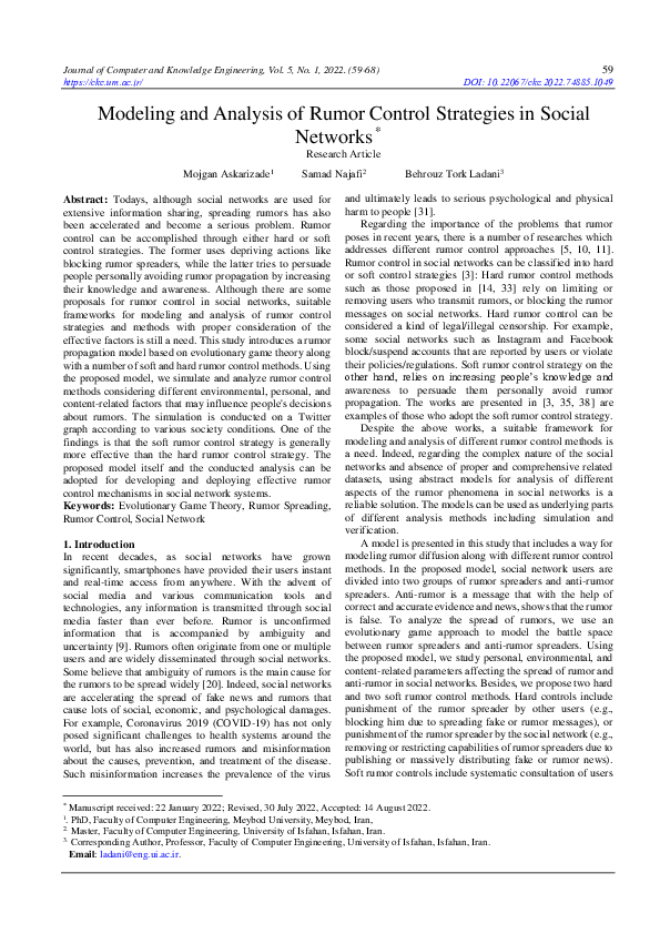 (PDF) Modeling and Analysis of Rumor Control Strategies in Social Networks