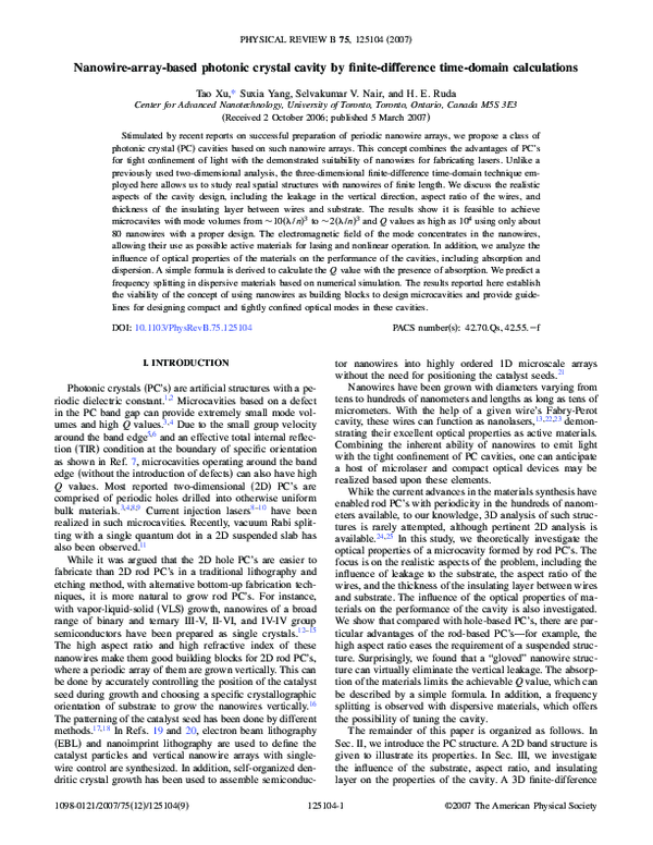 (PDF) Nanowire-array-based photonic crystal cavity by finite-difference time-domain calculations
