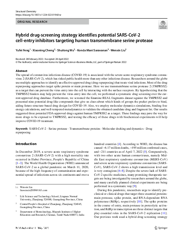 (PDF) Hybrid drug-screening strategy identifies potential SARS-CoV-2 ...