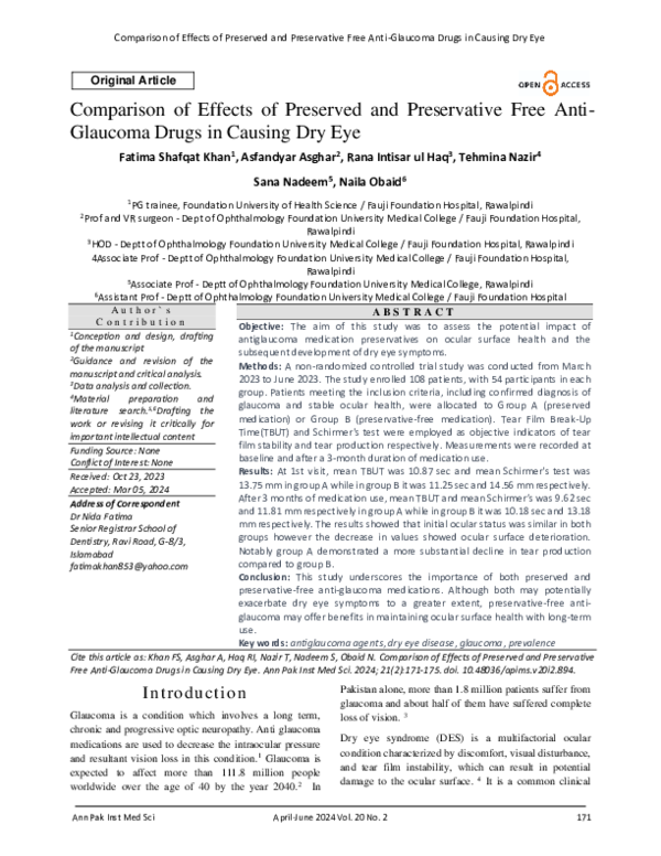 (PDF) Comparison of Effects of Preserved and Preservative Free Anti ...