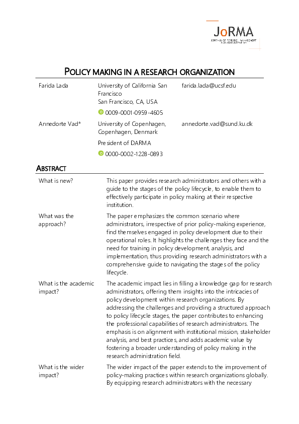 (PDF) Policy Making in a Research Organization | Farida Lada - Academia.edu