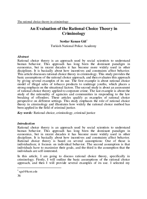 (PDF) An Evaluation of the Rational Choice Theory in Criminology
