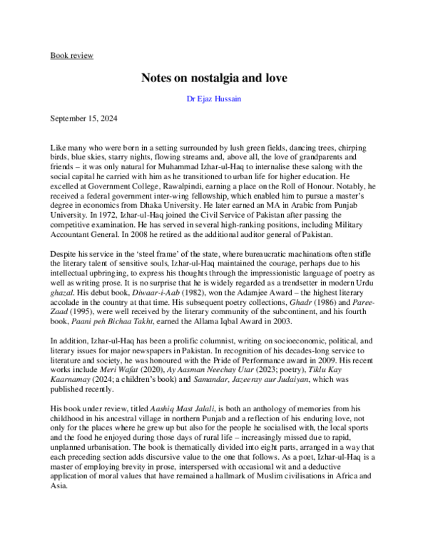 (PDF) Notes on nostalgia and love