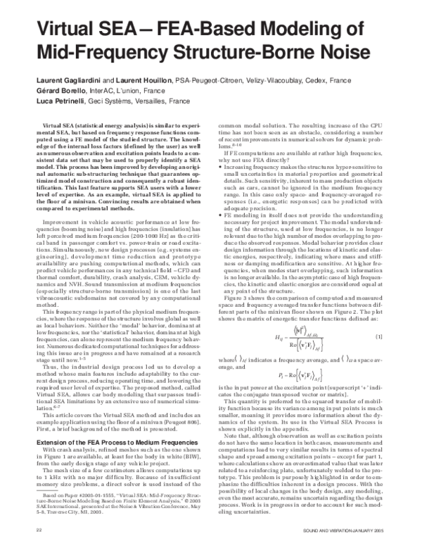 (PDF) Virtual SEA-FEA-Based Modeling of Mid-Frequency Structure-Borne Noise