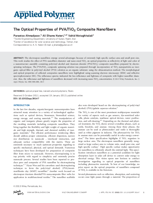 (PDF) The optical properties of PVA/TiO2 composite nanofibers
