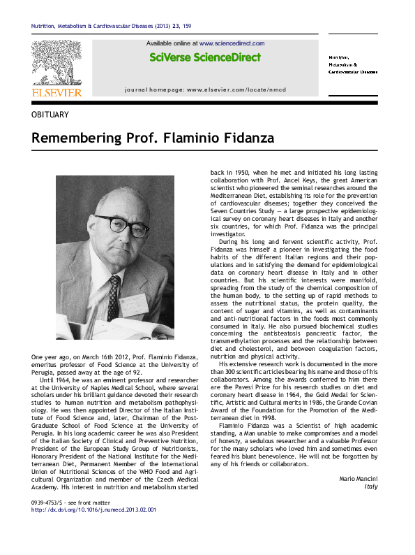 (PDF) Remembering Prof. Flaminio Fidanza | MARIO MANCINI - Academia.edu