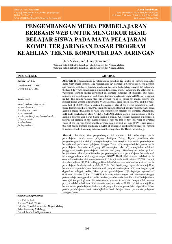 (PDF) Pengembangan Media Pembelajaran Berbasis Web untuk Mengukur Hasil Belajar Siswa pada Mata ...
