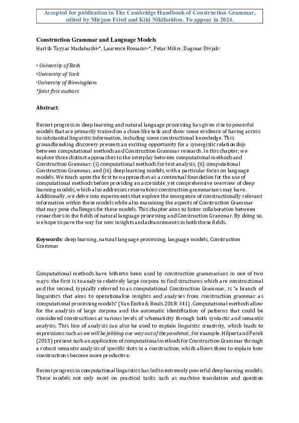 (PDF) Construction Grammar and Language Models