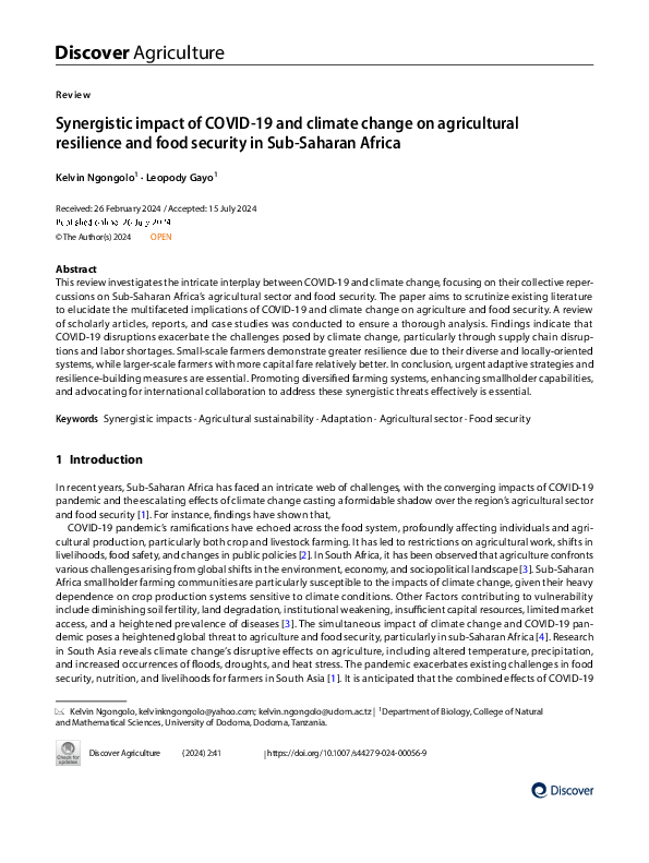 (PDF) Synergistic impact of COVID-19 and climate change on agricultural ...