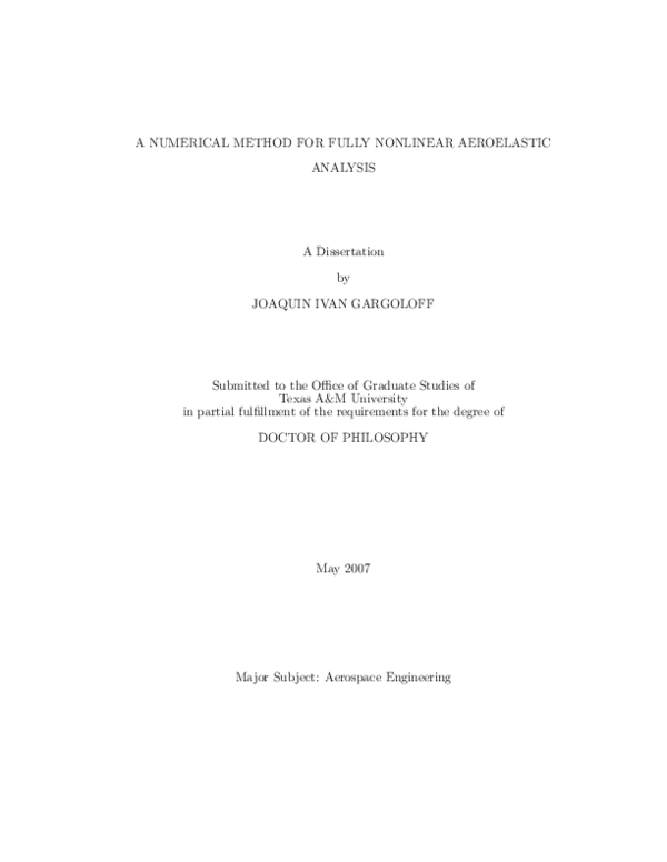 (PDF) Parallel Algorithm for Fully Nonlinear Aeroelastic Analysis