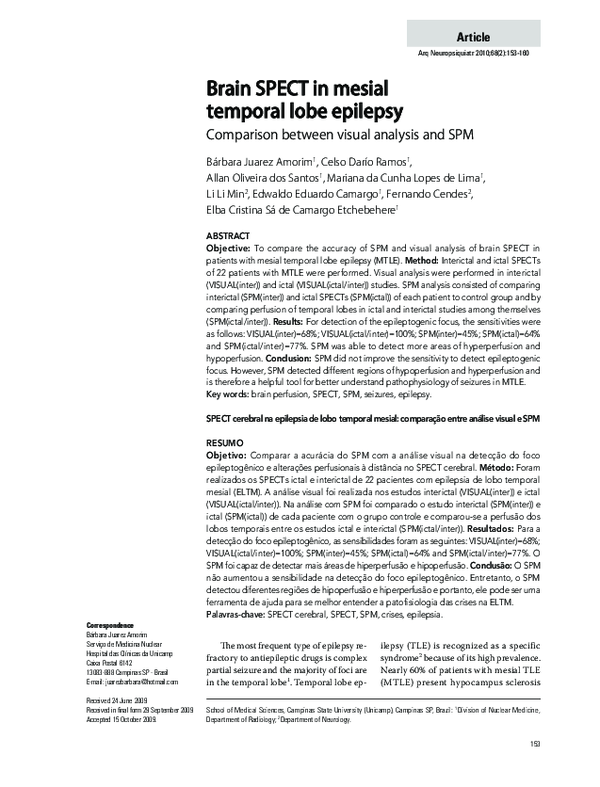 (PDF) Brain SPECT in mesial temporal lobe epilepsy: comparison between visual analysis and SPM