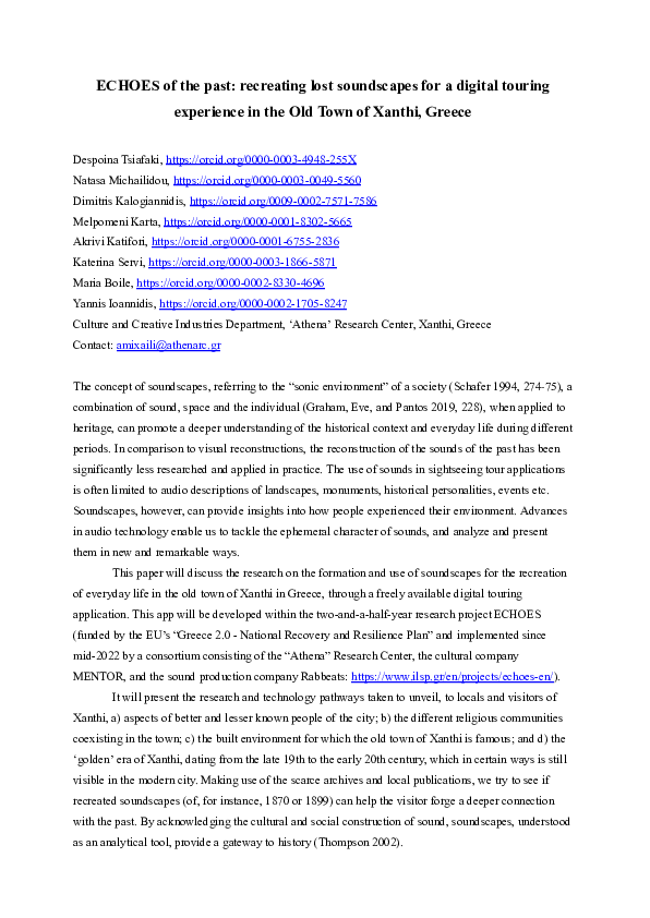 (PDF) ECHOES of the Past: recreating lost soundscapes for a digital ...