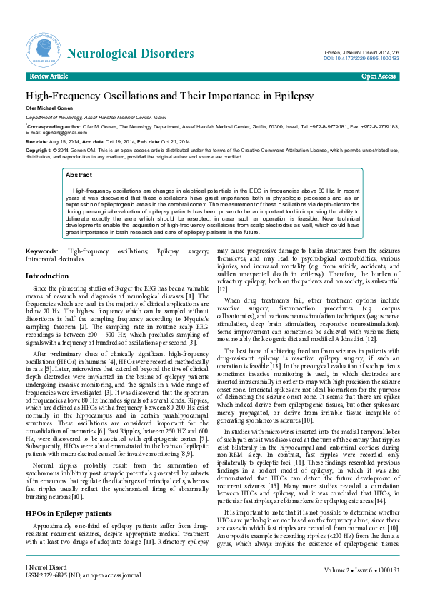 (PDF) High-Frequency Oscillations and Their Importance in Epilepsy