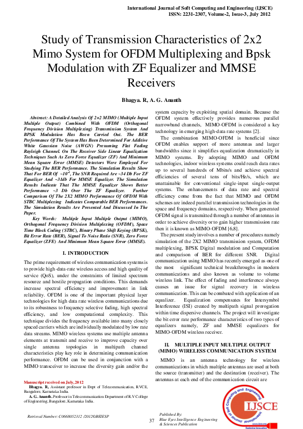 (PDF) Study of Transmission Characteristics of 2x2 Mimo System for OFDM ...