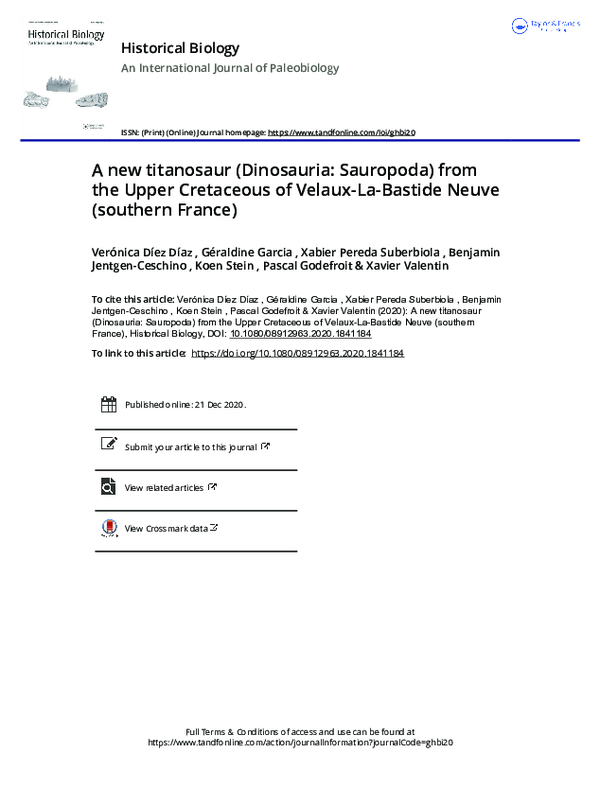 (PDF) A new titanosaur (Dinosauria: Sauropoda) from the Upper ...