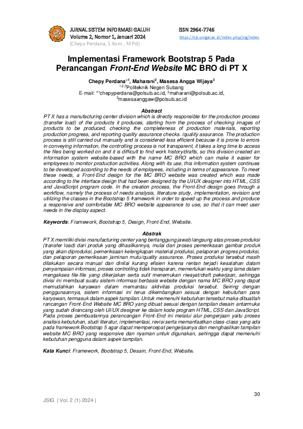 (PDF) Implementasi Framework Bootstrap 5 Pada Perancangan Front-End Website MC BRO di PT X ...
