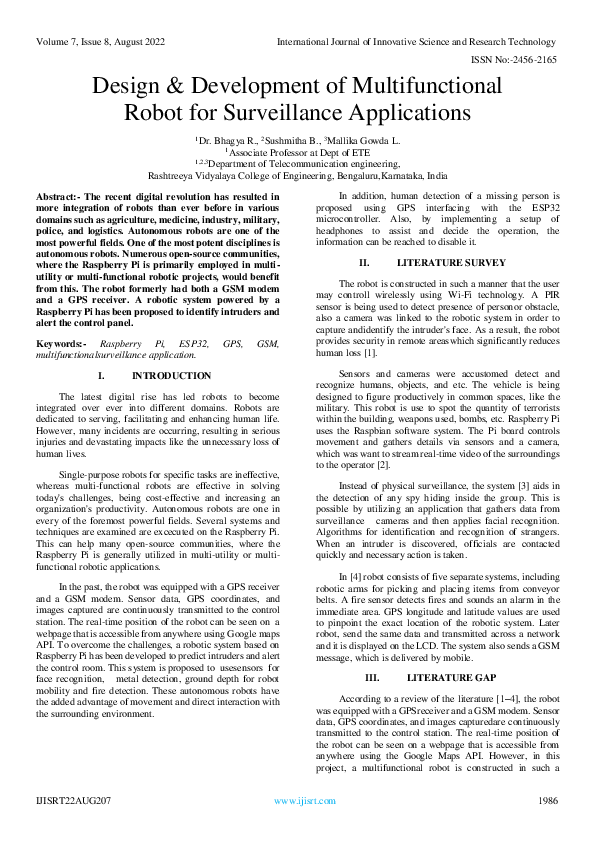 (PDF) Design & Development of Multifunctional Robot for Surveillance Applications