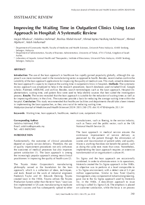 (PDF) Improving the Waiting Time in Outpatient Clinics Using Lean ...