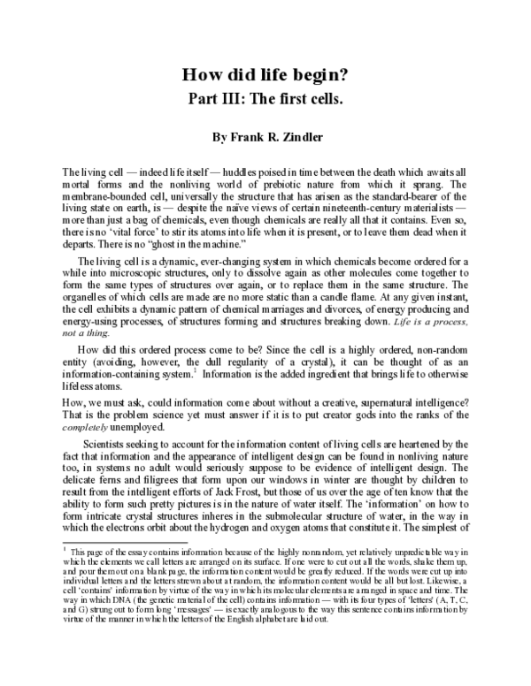 (PDF) How did life begin? Part III: The first cells