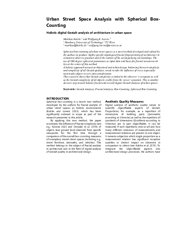 (PDF) Urban Street Space Analysis with Spherical Box-Counting Holistic digital Gestalt analysis ...