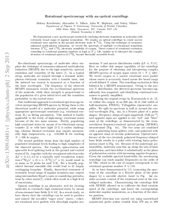 (PDF) Rotational spectroscopy with an optical centrifuge