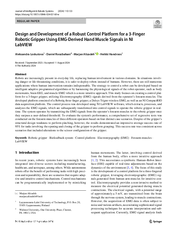 (PDF) Design and Development of a Robust Control Platform for a 3-Finger Robotic Gripper Using ...