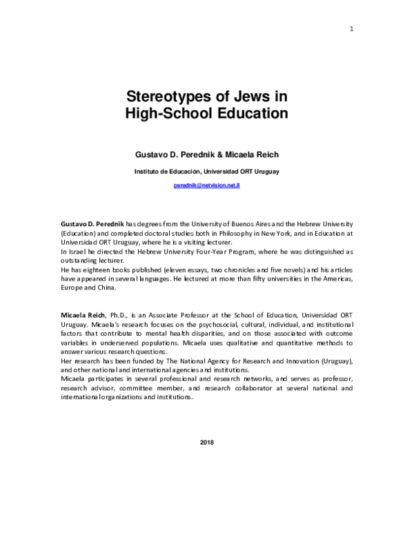 (PDF) Stereotypes of Jews in High-School Education