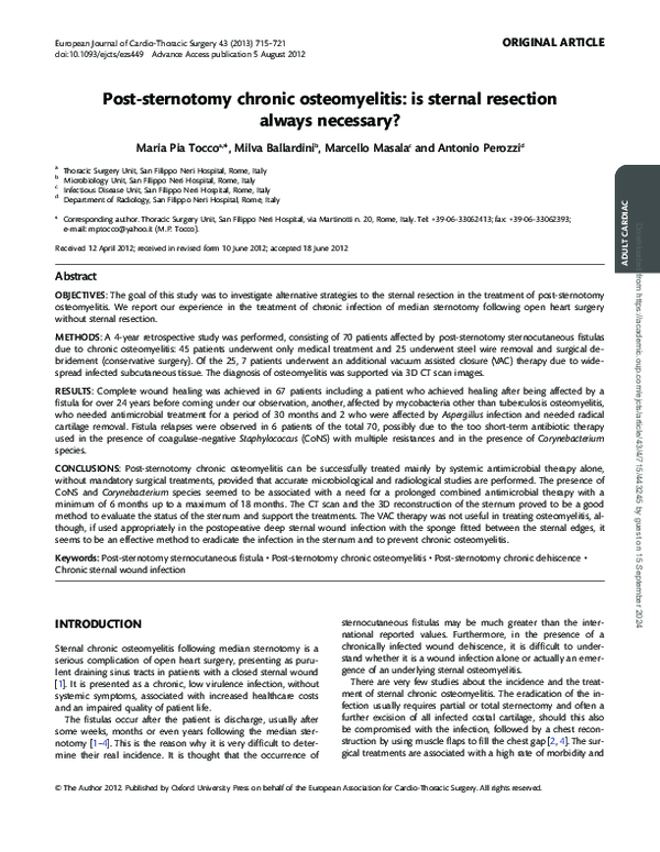 (PDF) Post-sternotomy chronic osteomyelitis: is sternal resection ...