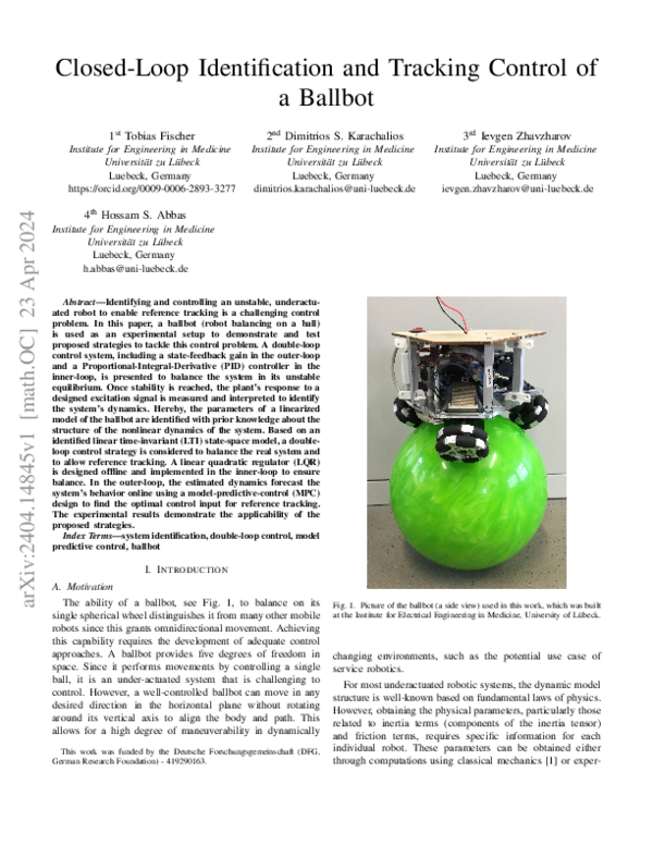 (PDF) Closed-Loop Identification and Tracking Control of a Ballbot