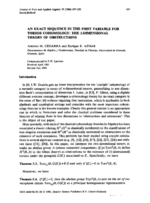 (PDF) An exact sequence in the first variable for torsor cohomology ...