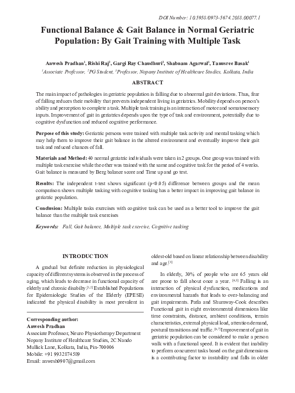 (PDF) Functional Balance & Gait Balance in normal Geriatric Population ...